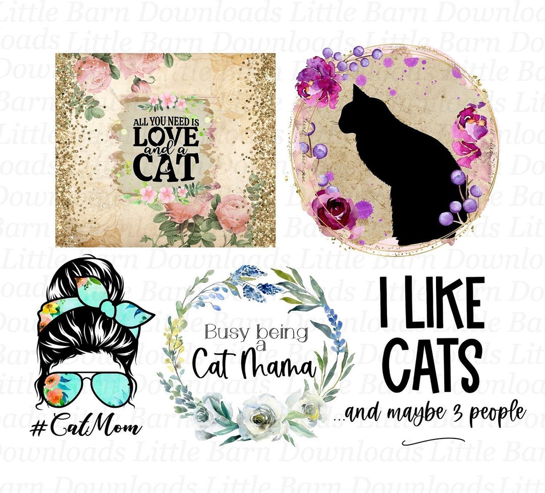 Cat Clipart, Cat PNG Bundle, Sublimation Graphics, Waterslide Designs ...