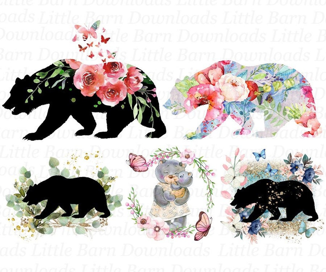 Bear PNG Bundle, Bear Clipart, Floral Mama Bear, Sublimation Files ...