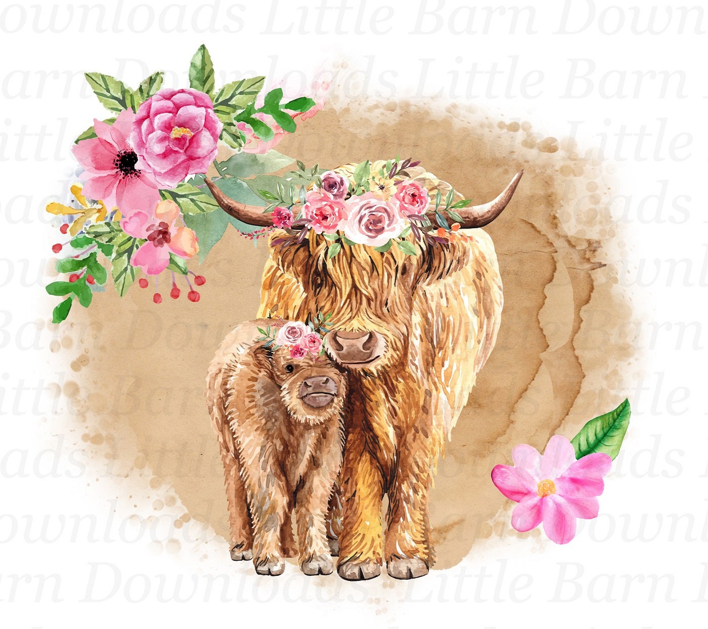 Mummy and Baby Highland Cow PNG Cows Sublimation Waterslide - Etsy UK