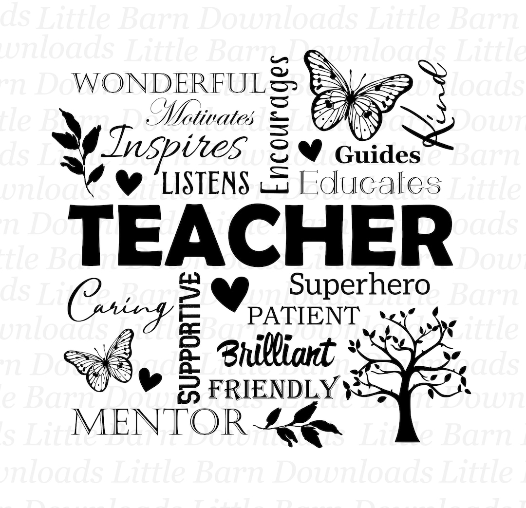 Teacher Typography Png, Teaching Clipart, Back to School Transfers ...