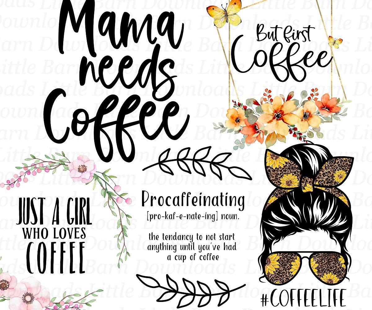 Coffee Clipart Bundle PNG Coffee Digital Decals Sublimation - Etsy