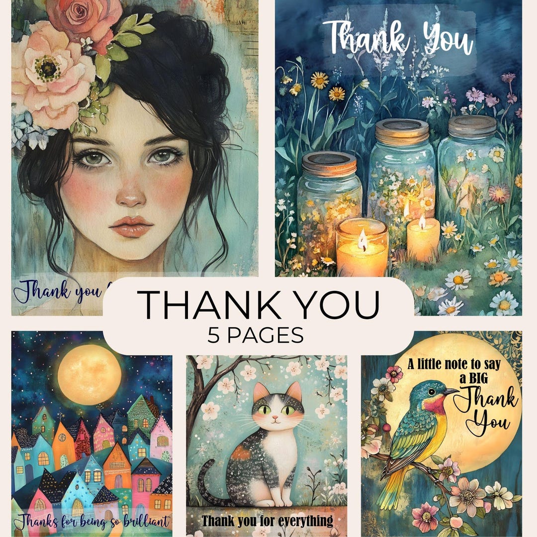 Thank You Journal Pages: Printable Card Ideas, Junk Journal Ephemera ...