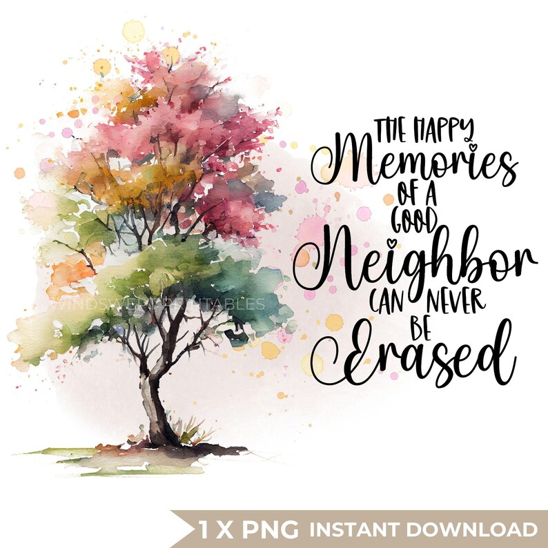 A Good Neighbor Clipart: Neighbors PNG File, Watercolor Tree (PRINTABLE ...