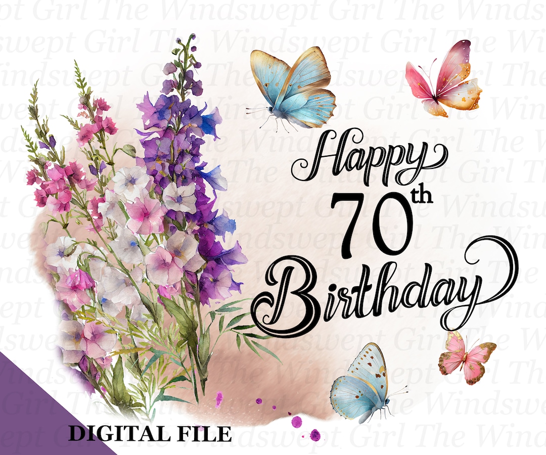 Happy 70th Birthday Clipart, Seventieth Birthday Sublimation File, 70 ...