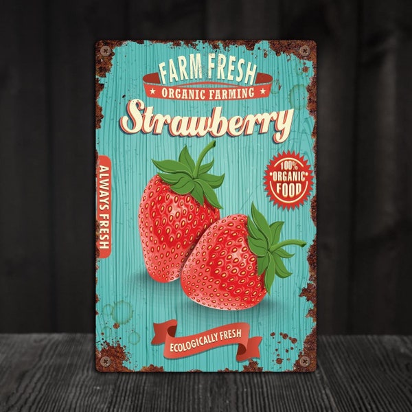 Strawberry Tin Sign - Etsy