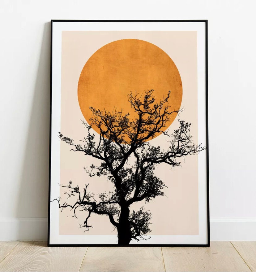Tree Print Minimal Line Art Print Tree and Sun Art Print - Etsy UK