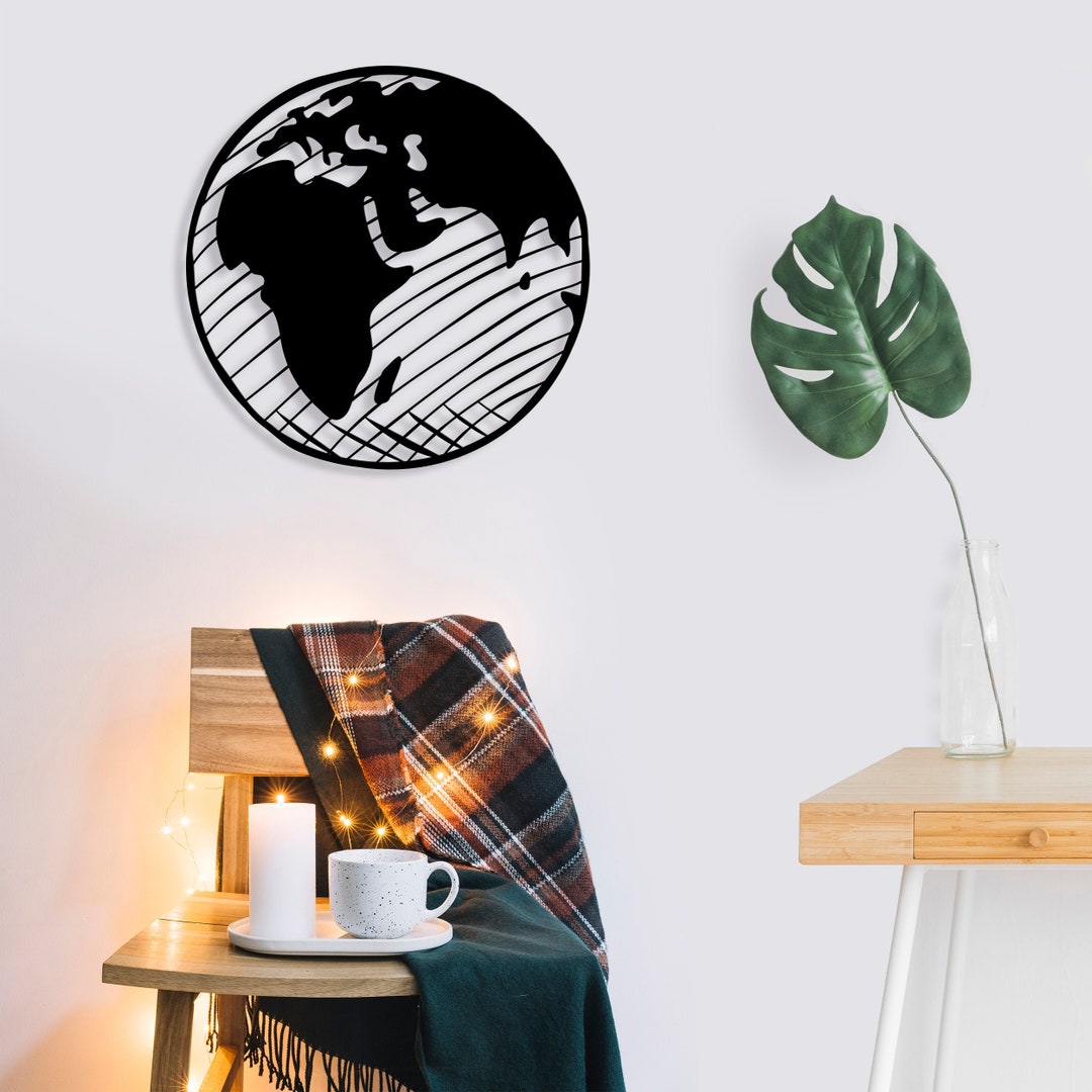 Planet Metal Wall Art, Metal Wall Decor, World, Housewarming Gift ...