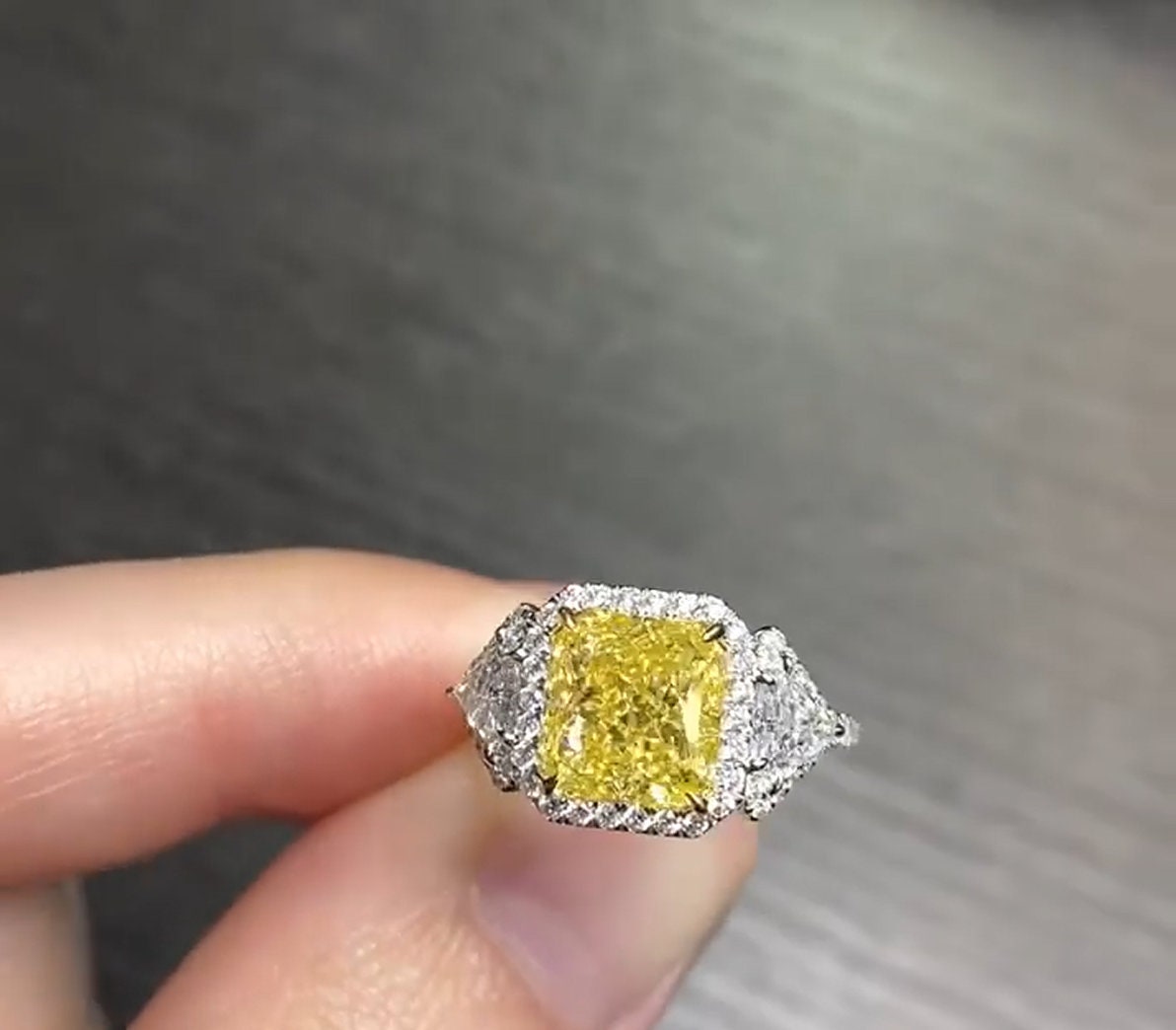 Canary Yellow Diamond Engagement Ring Princess Cut Moissanite Cluster ...