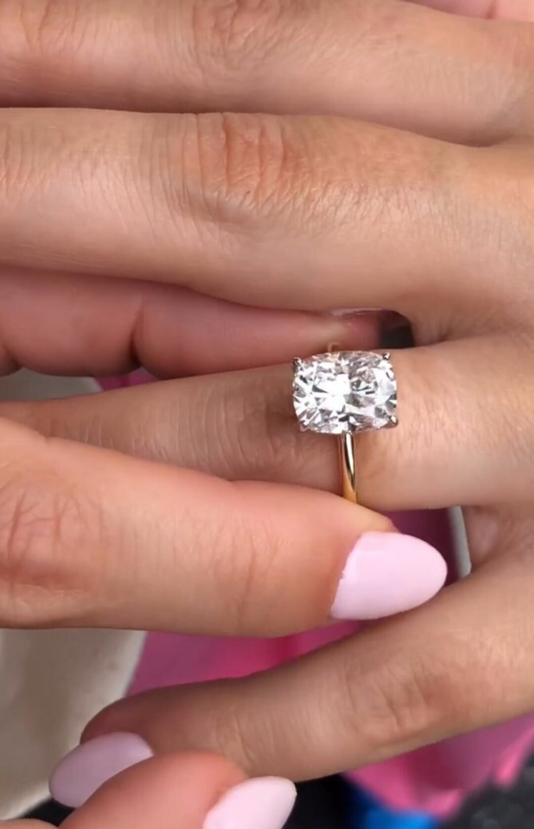 Elongated Cushion Engagement Ring, White Gold Wedding Set, Hidden Halo ...