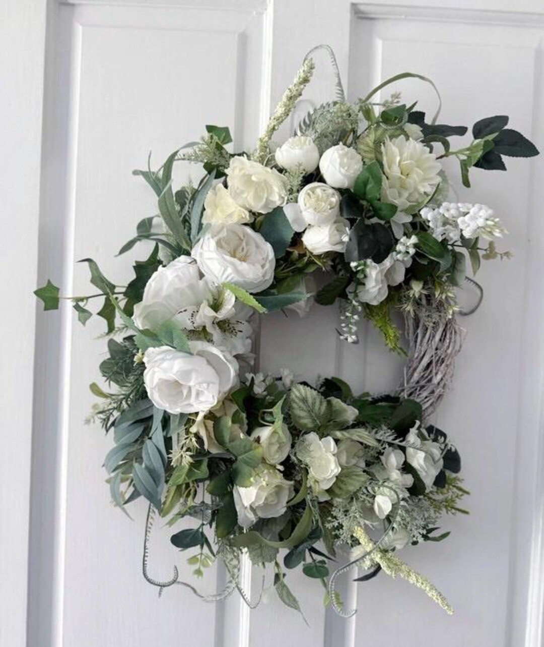 Half Moon Front Door Year Round Floral Faux Wicker Shabby Chic Rustic ...