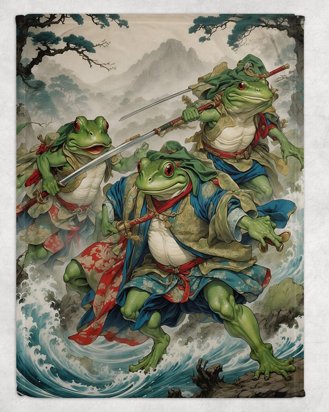 The Frogs Blanket Vintage Japanese Frog War Fleece Blanket: Frog Battle ...