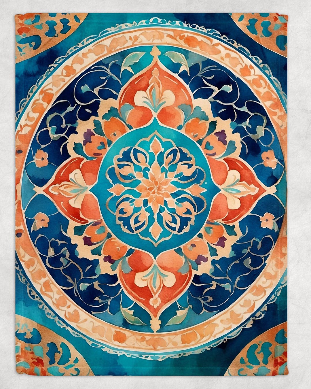 Persian Design Fleece Blanket, Oriental Pattern Throw, Couch Blanket ...