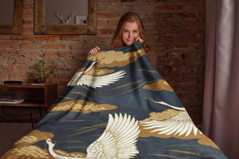 Cute Japanese Crane Blanket Crane Throw Blanket Crane | Etsy