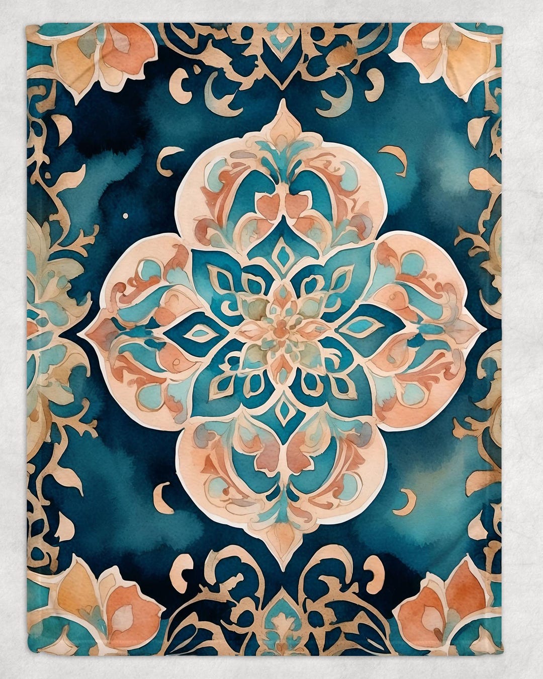 Persian Rug Style Fleece Blanket, Arabesque Pattern Throw Blankets ...