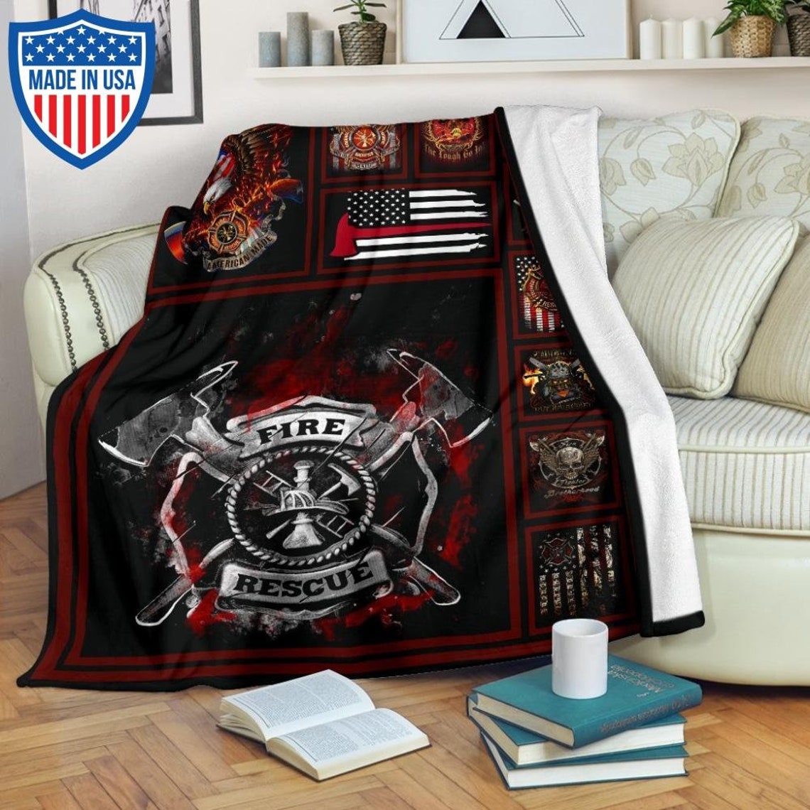 Firefighter Blanket Throw Fire Dept Bedsheet Gift Fireman Fire | Etsy