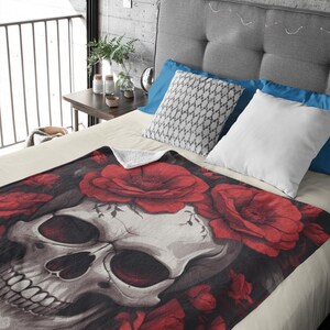 Skull Fleece Blanket, Sugar Skull Cozy Fleece Blanket, Floral Skull ...