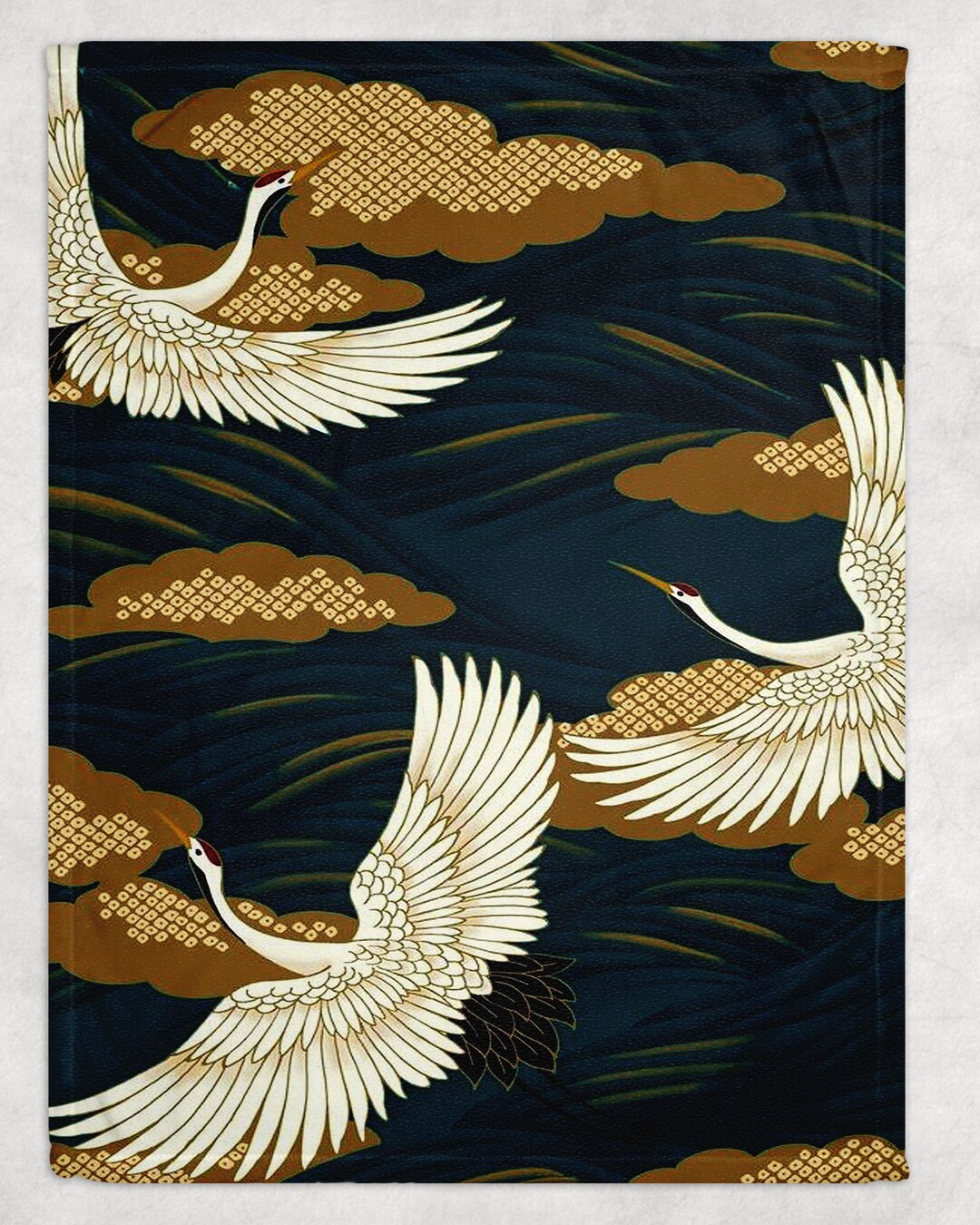 Cute Japanese Crane Blanket Crane Throw Blanket Crane Fleece Blanket