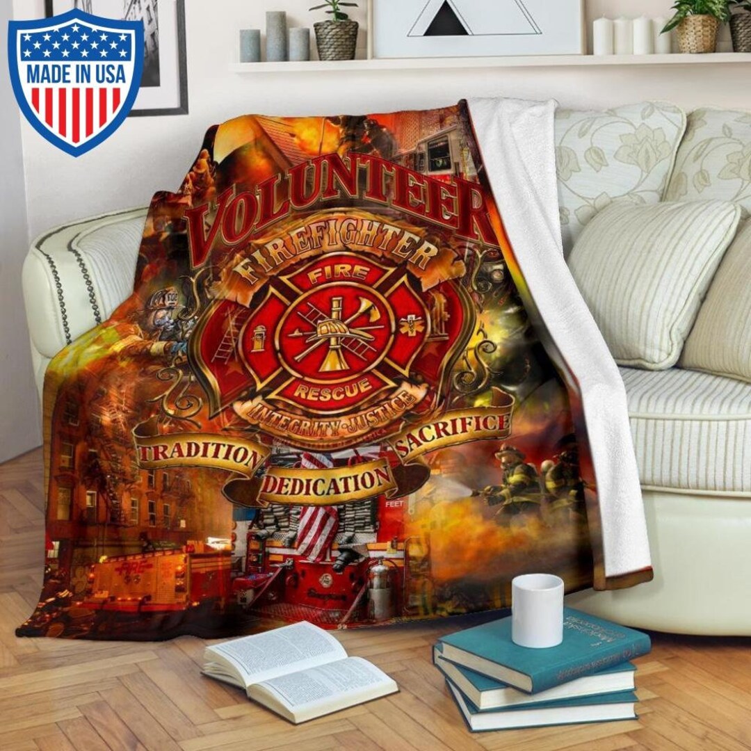 Firefighter Blanket Throw Fire Dept Bedsheet Gift Fireman Fire Fighter ...
