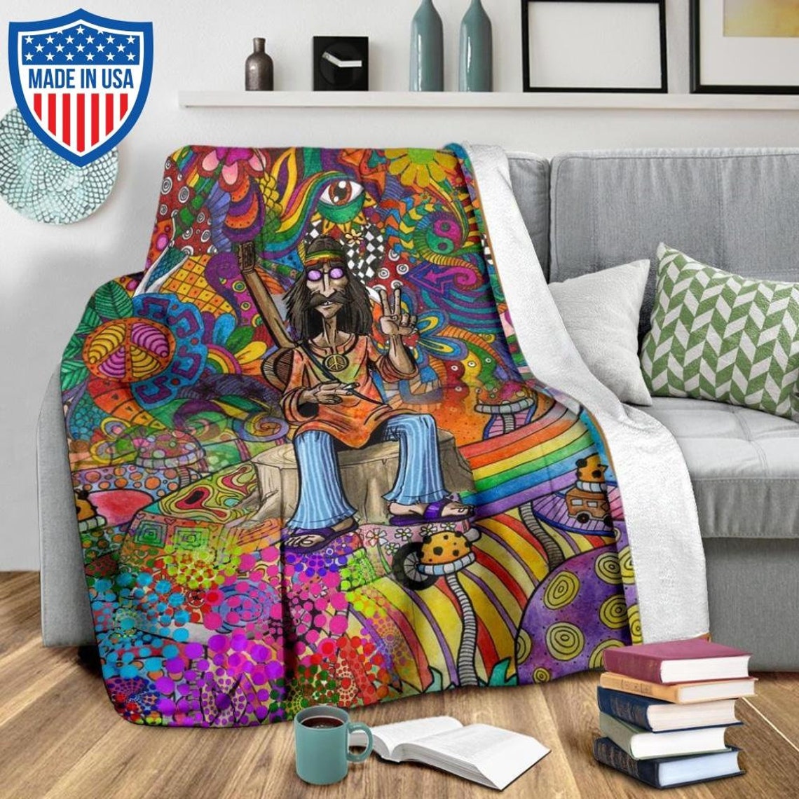 Hippie Blanket Hippie Bedding Blanket Hippie Trippy Bedding, Bedsheet ...