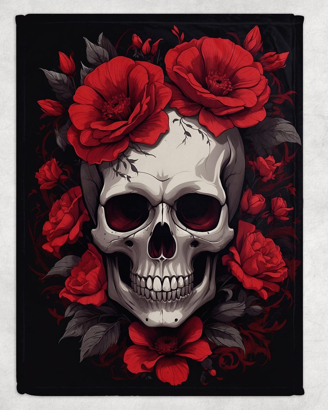 Skull Fleece Blanket, Sugar Skull Cozy Fleece Blanket, Floral Skull ...