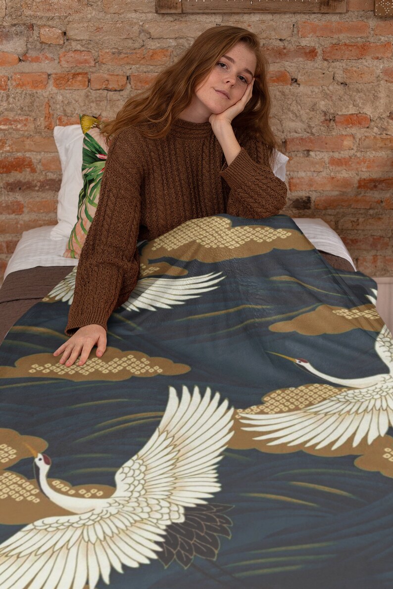 Cute Japanese Crane Blanket Crane Throw Blanket Crane | Etsy