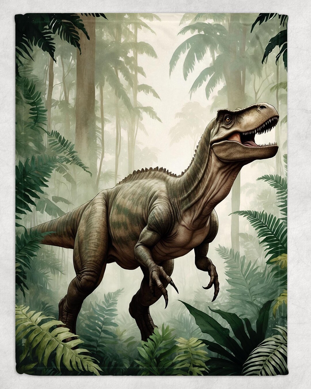 Dinosaur Fleece Blanket, T-rex Jungle , Vintage Animal Art Throw, Cozy ...