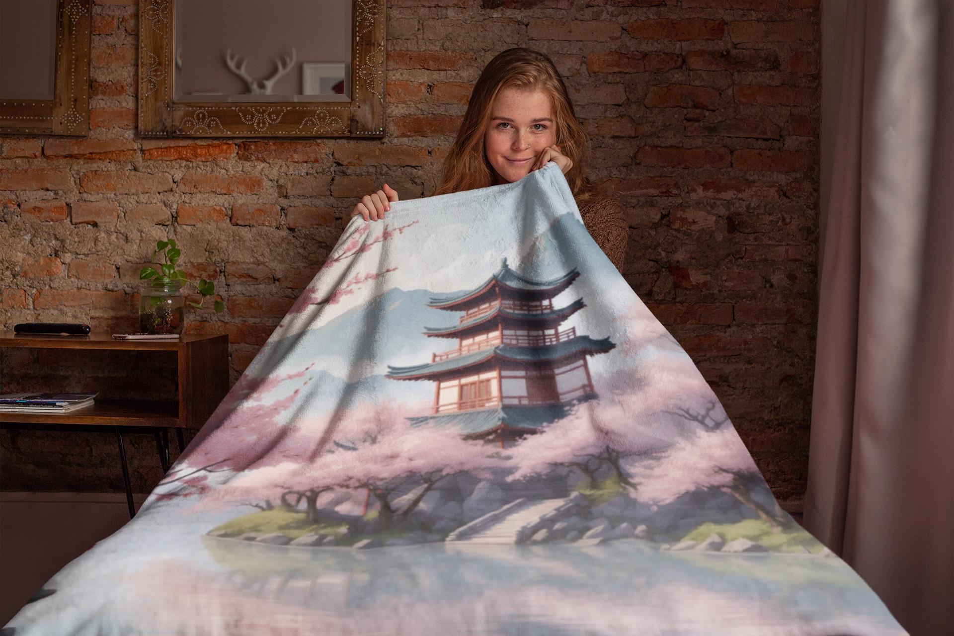 Ming Dynasty Cherry Blossom Plush Blanket: Oriental Home Decor Throw - Etsy