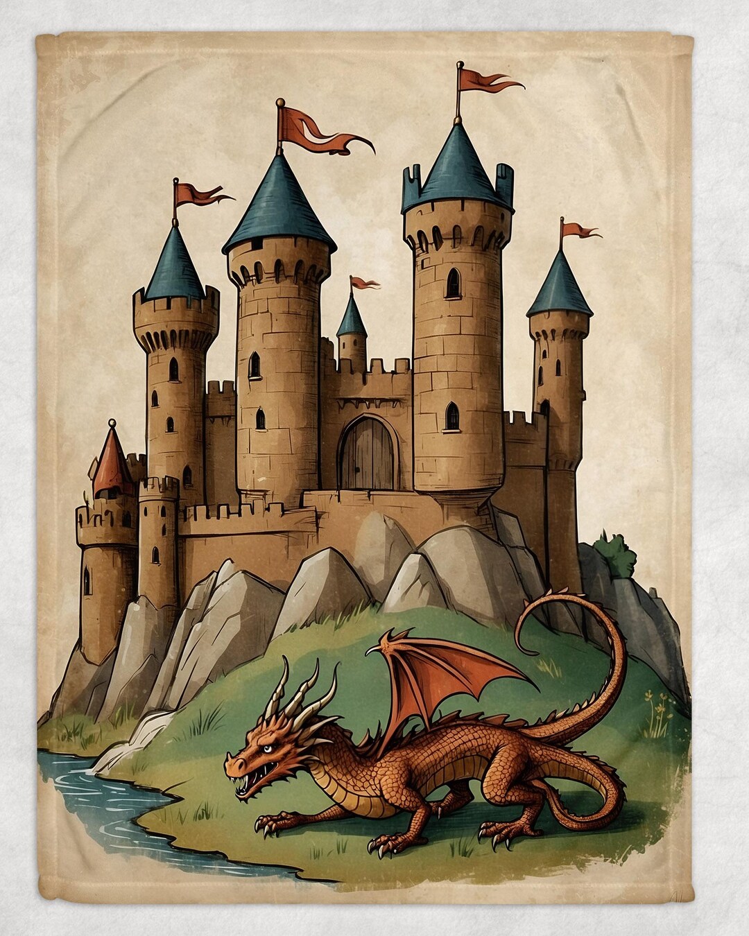 Victorian Dragon Blanket Medieval Castle Guarded by Vintage Inspired ...
