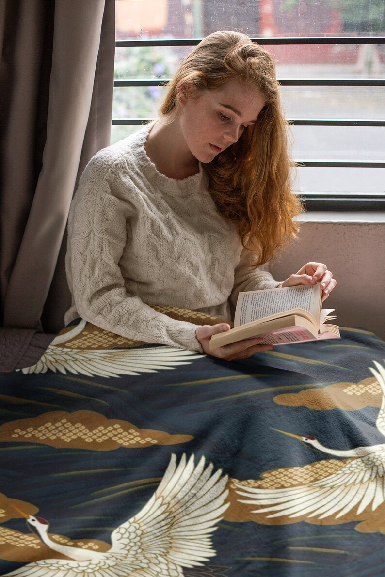 Cute Japanese Crane Blanket Crane Throw Blanket Crane | Etsy