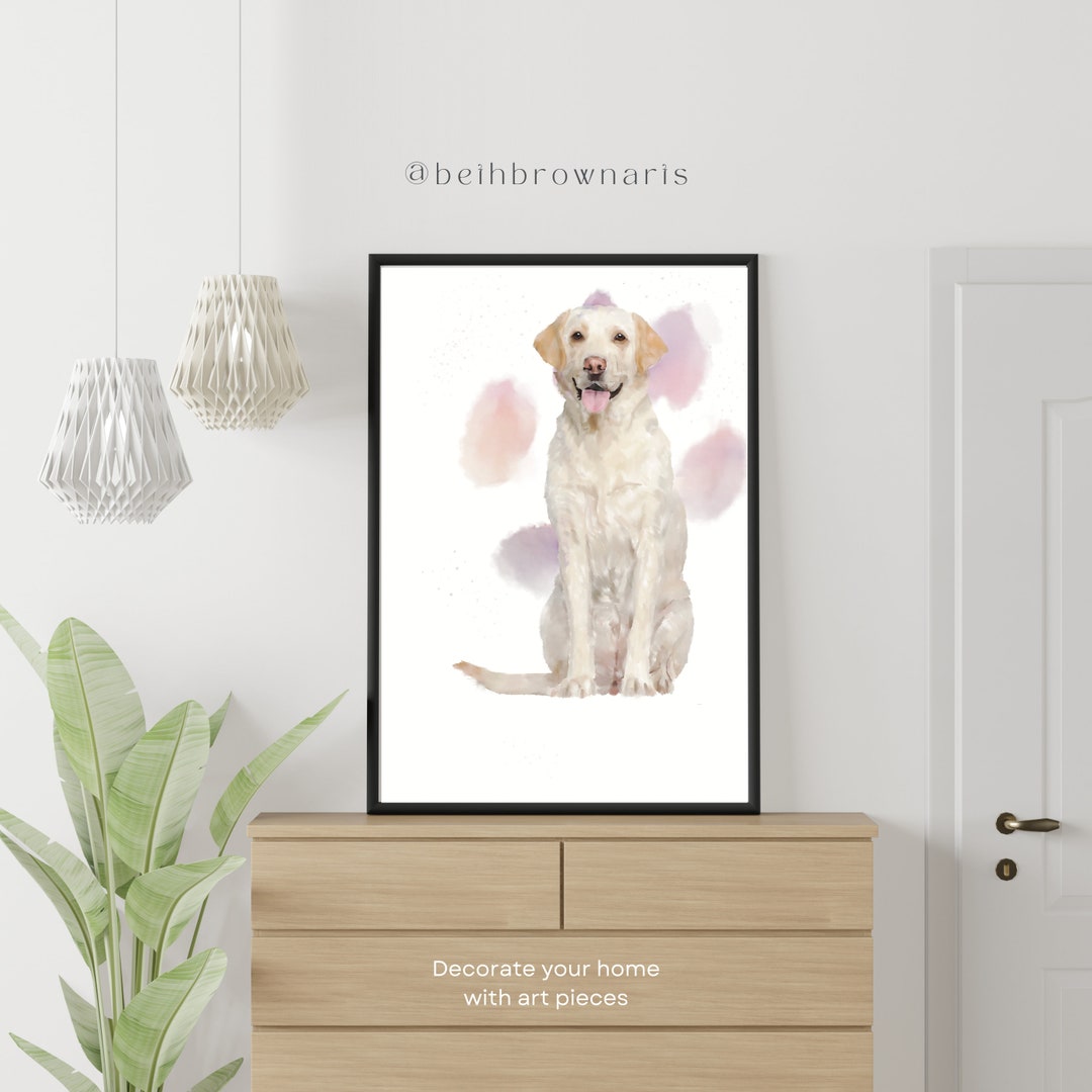 White Labrador, Large Dog Wall Art, Watercolour Portrait of Pets for ...