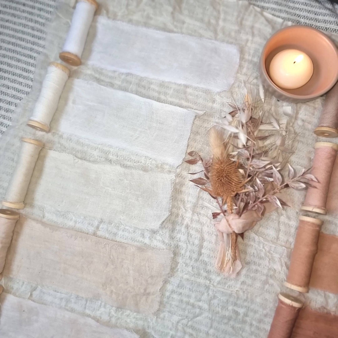 Ivory Hand Dyed Muslin Bouquet Ribbon for Bridal Bouquet Rustic Wedding ...