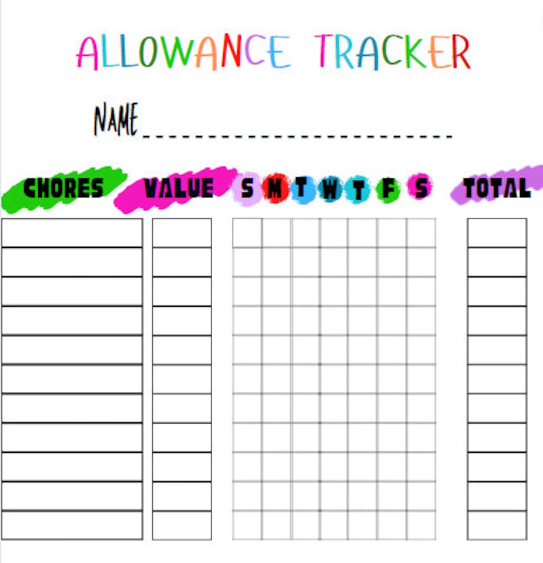 Allowance Tracker for Kids, Track Allowance for Kids, Kids Allowance ...