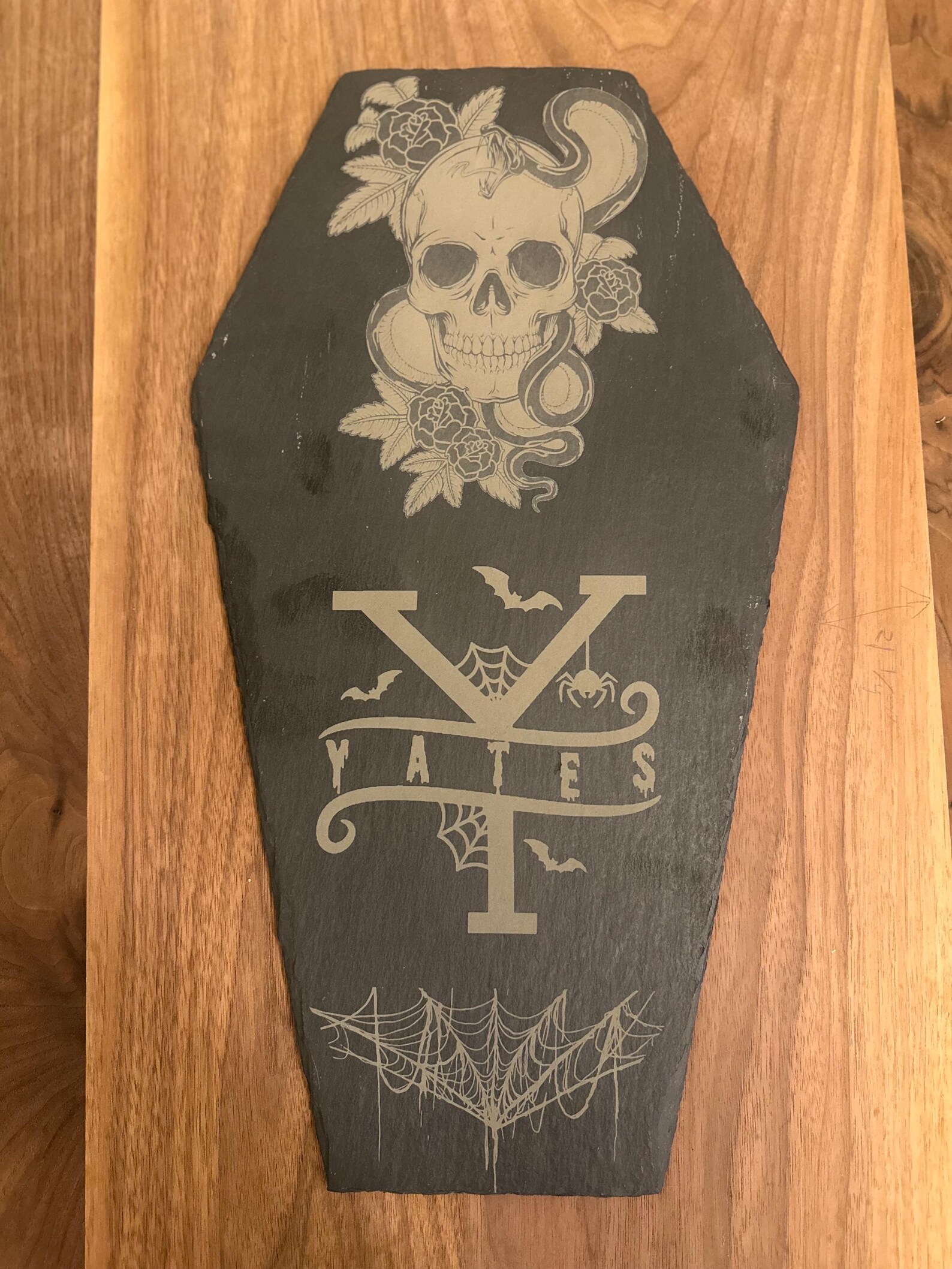 Custom Engraved Halloween Slate rock Coffin Shaped Charcuterie Board - Etsy