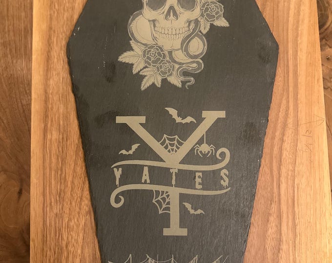 Custom Engraved Halloween Slate (rock) Coffin Shaped Charcuterie Board ...