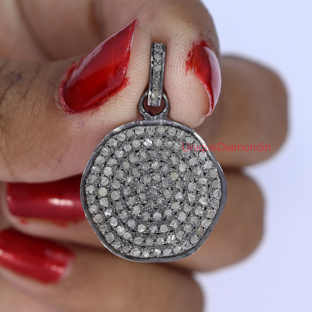 Potato Chip Shape Diamond Pendant, Oxidized 925 Sterling Silver ...