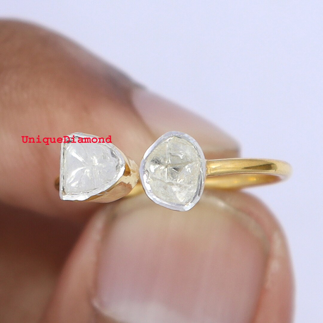 Natural Polki Diamond Adjustable Ring, Engagement Polki Ring, Silver ...