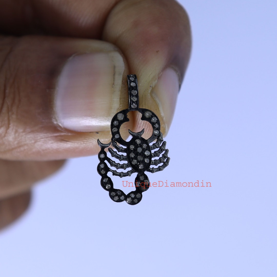 Diamond Scorpion Pendant, Oxidized Sterling Silver Halloween Charm - Etsy