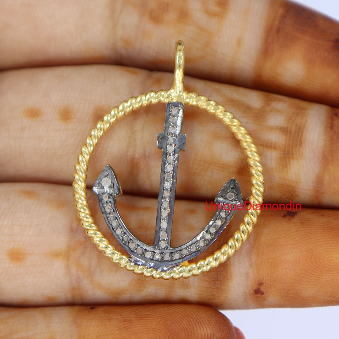 Handmade Pave Diamond Anchor Pendant, 925 Sterling Silver Necklace - Etsy