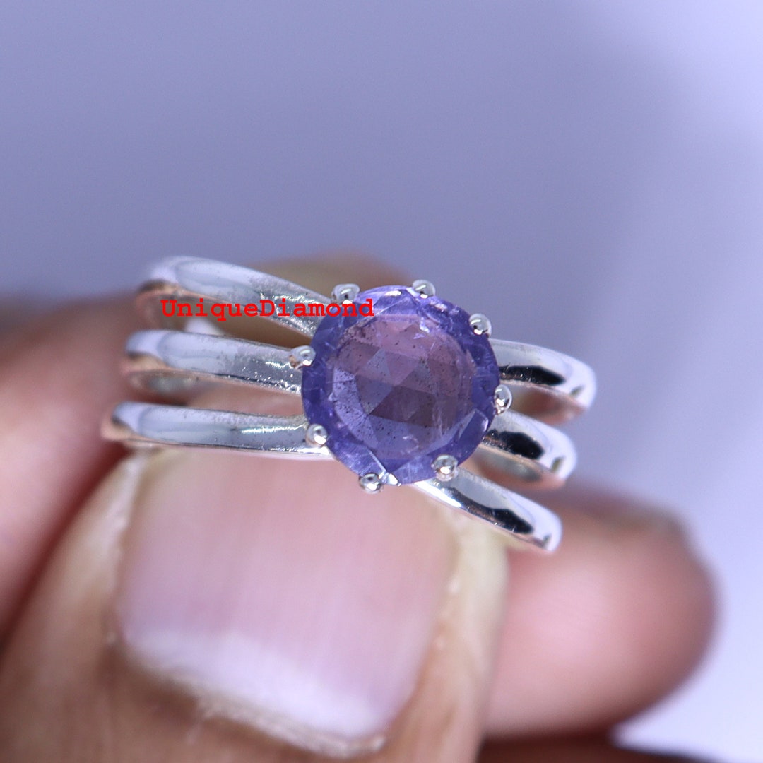 Natural Iolite & Natural Diamond Ring, 925 Sterling Silver Handmade ...