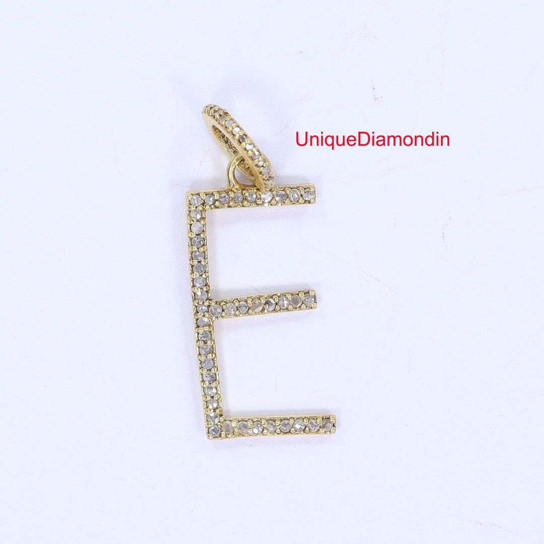 Rose Cut Diamond Letter E Pendant, Yellow Gold Plated Sterling Silver ...