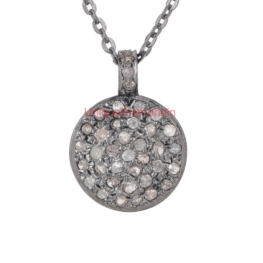 Beautiful Round Disk Pave Diamond Pendant Necklace, Black Platting ...