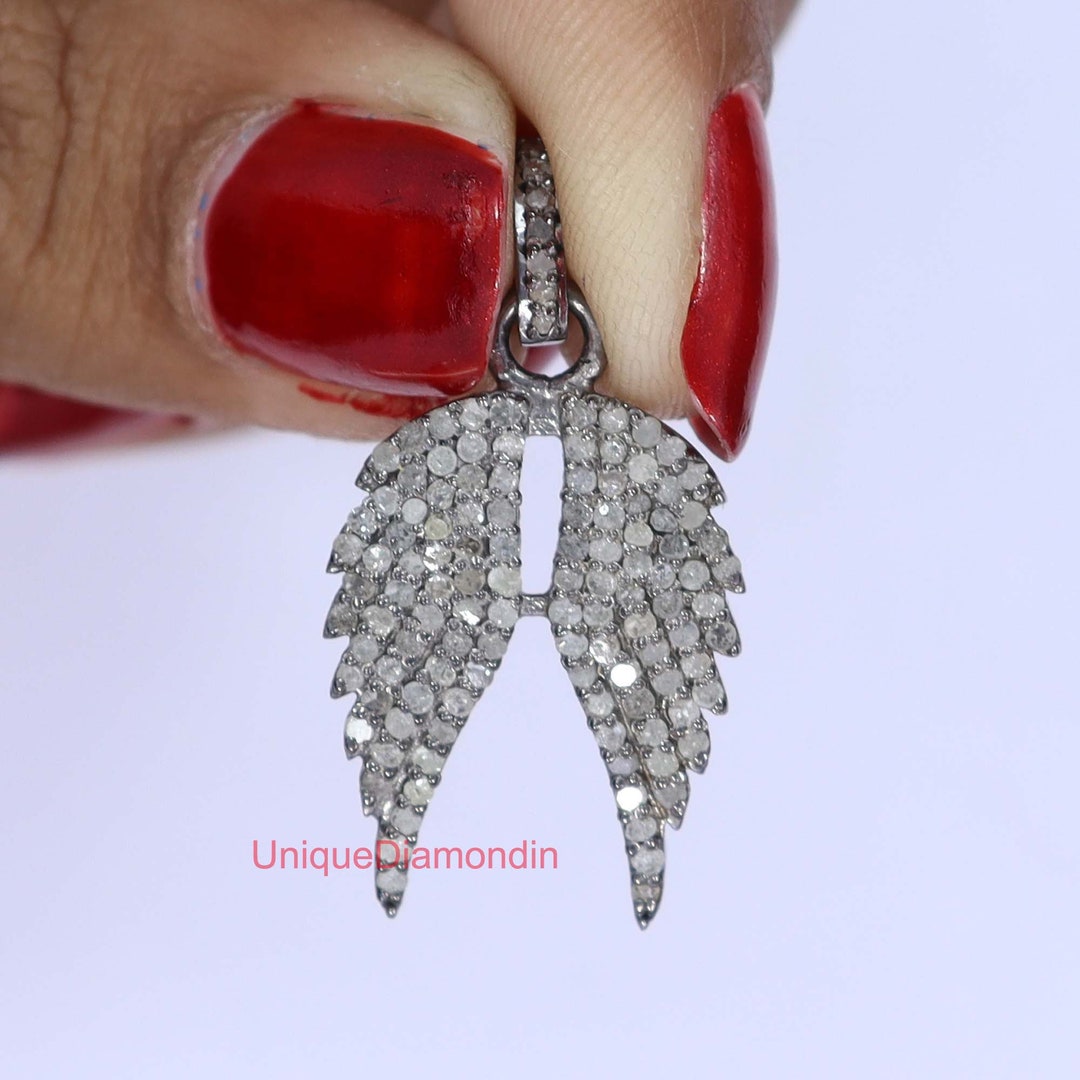 Diamond Angel Wings Pendant, Sterling Silver Oxidized Finish - Etsy