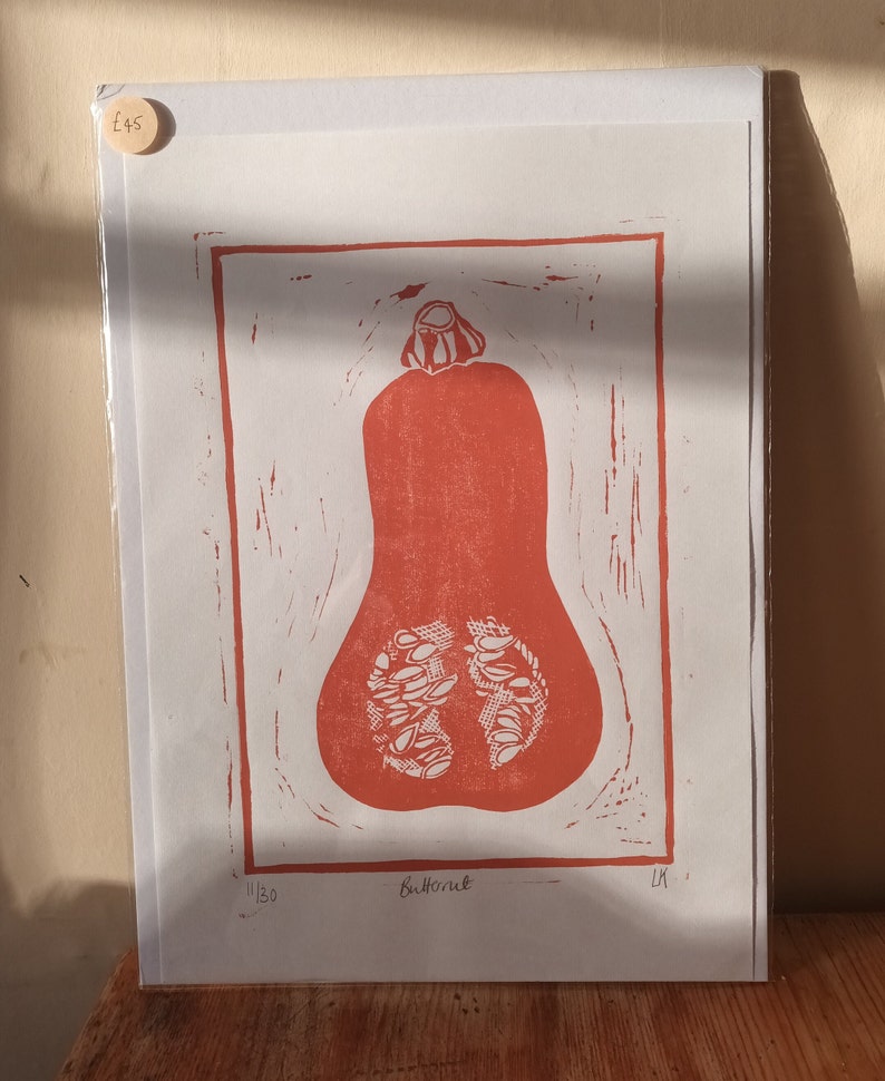 Original Art Lino Print Hand Printed Wall Art Butternut Squash ...