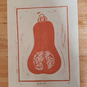 Original Art Lino Print Hand Printed Wall Art Butternut Squash ...