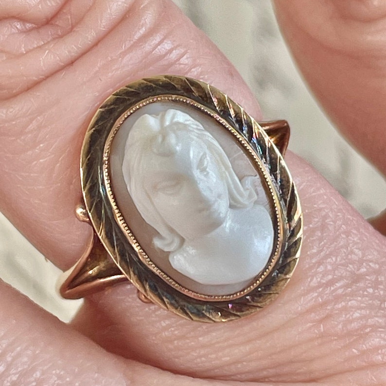 Unique Antique 10K Gold Carved Shell Cameo Ring - Etsy