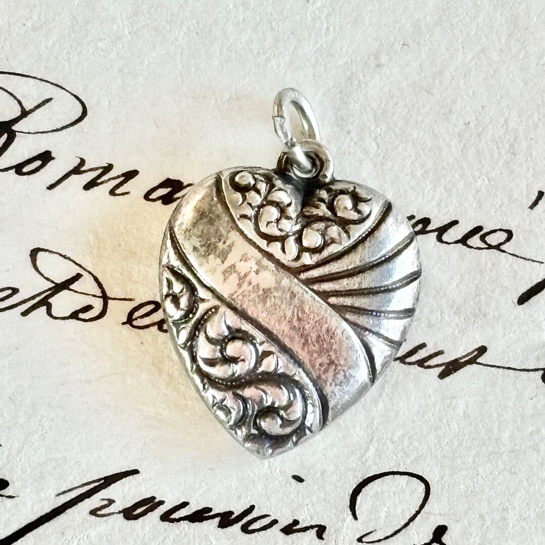 Vintage Sterling Silver Engravable Heart Charm Pendant - Etsy