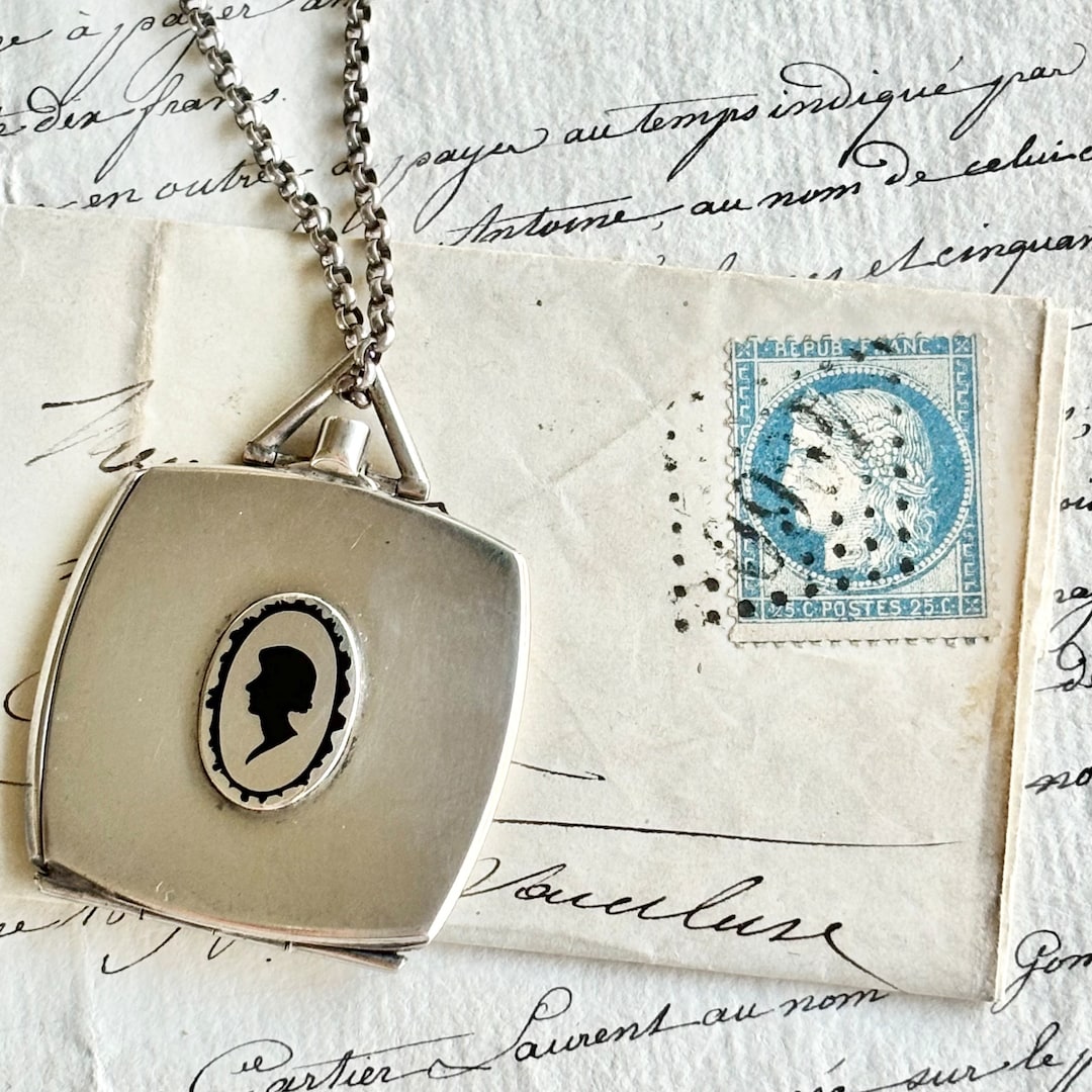 Antique Art Deco Sterling Silver Profile Silhouette Profile Square ...