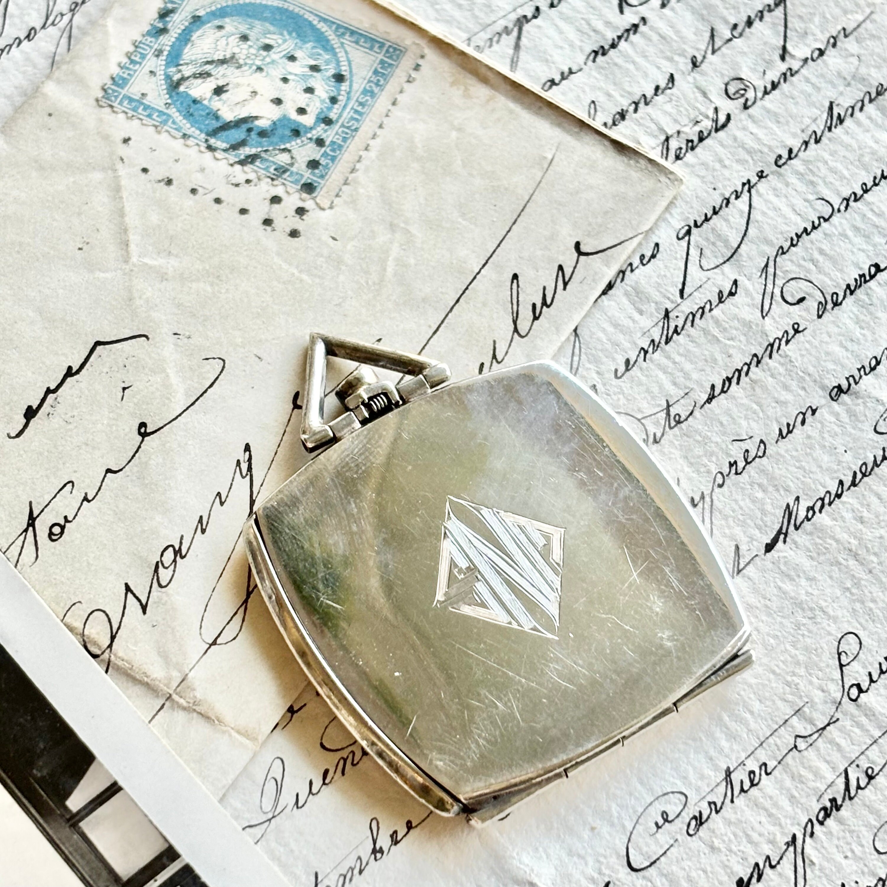 Antique Art Deco Sterling Silver Profile Silhouette Profile Square ...