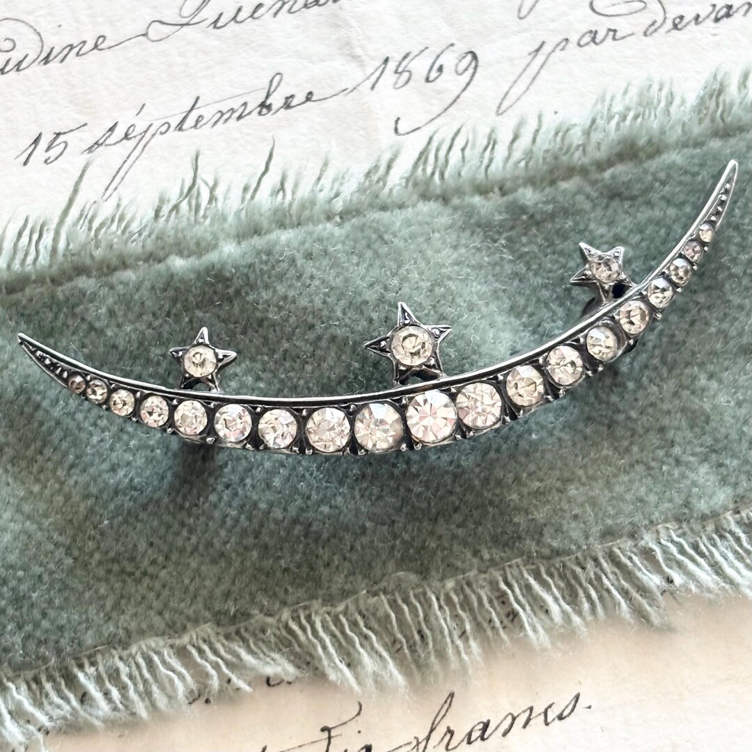 Antique Parisian Sterling Silver Victorian Crescent Moon & Star Paste ...