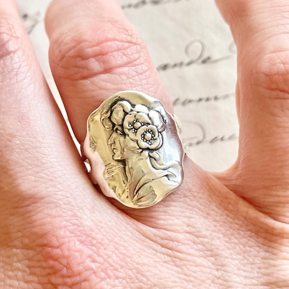 Antique Art Nouveau Sterling Silver Maiden Statement … - Gem